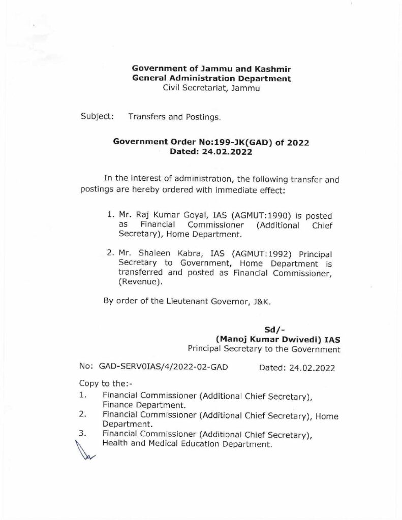 6 Officers Transferred In J& R K Goyal Posted Financial Commissioner ...
