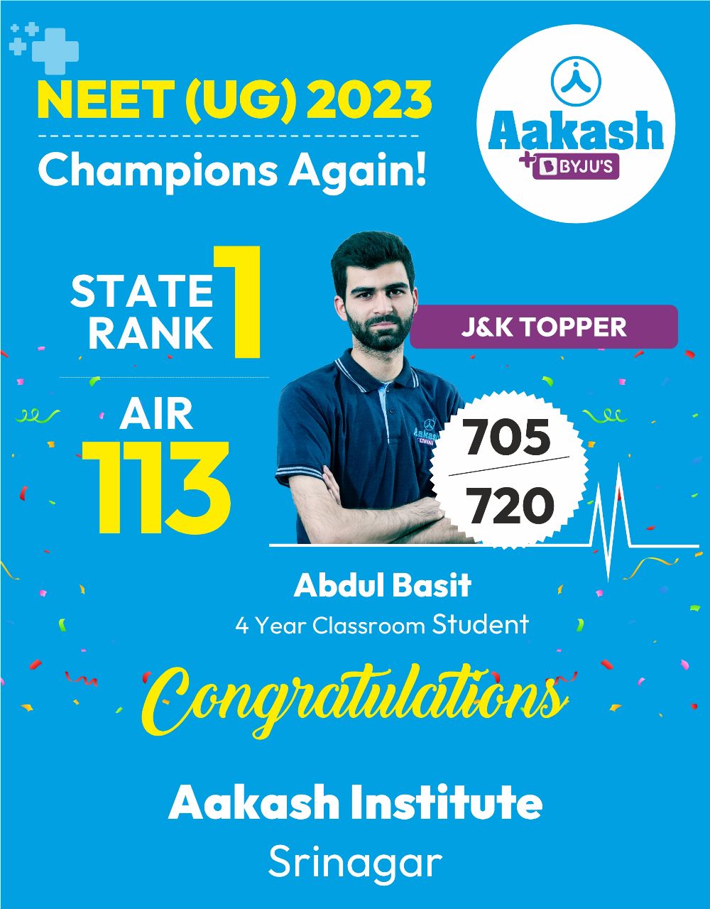 Aakash BYJU’S student, Abdul Basit Bhat, scores 705/720 in NEET UG 2023 ...